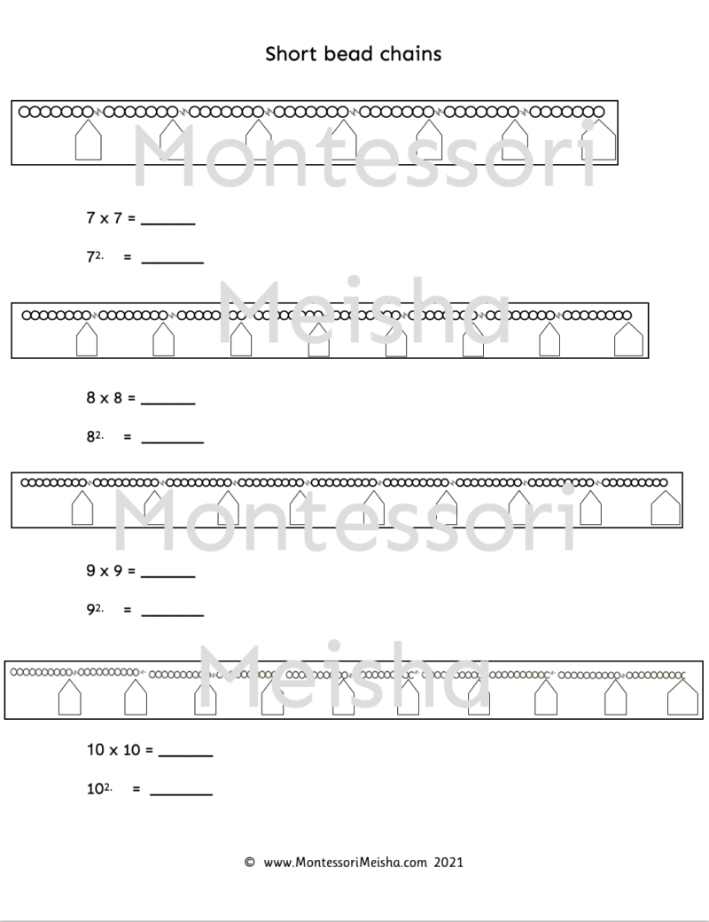 Montessori Short Bead Chains Worksheet - Printable Montessori Teaching ...